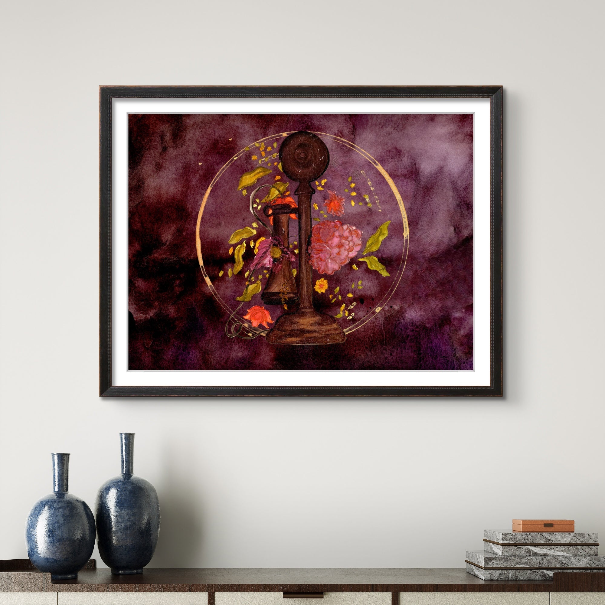 Vintage Antique Phone with Flowers Dark Background 8x10 Museum Grade F – Rediculous Renderings